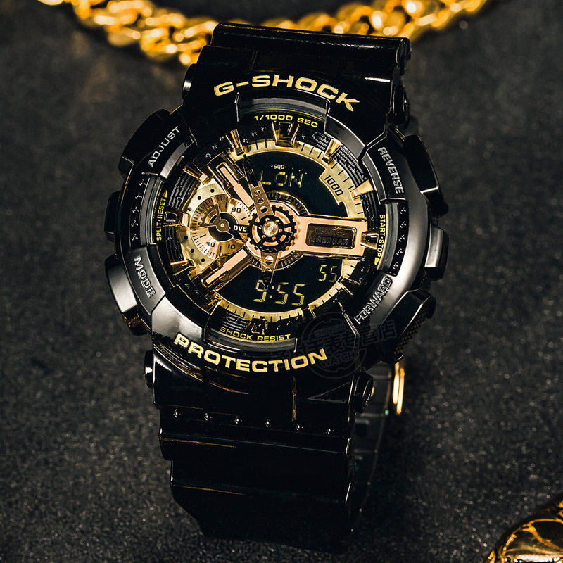 Casio卡西欧手表男g-shock运动防水黑金悟空版电子手表男GA-110GB_虎窝淘