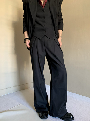 复古绅士立体褶皱设计高级感西装裤男廓形直筒免烫垂感拖地西裤潮