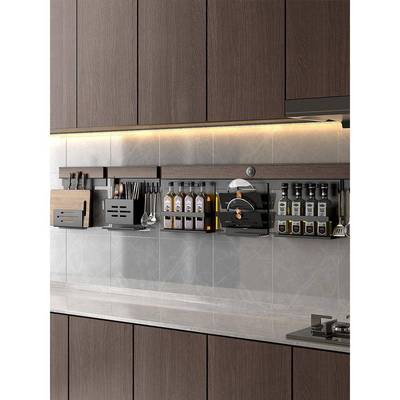 日本胡桃木厨房调味料置物架壁挂免打孔实木多功能刀架锅盖收纳架