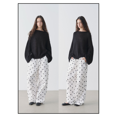 shyshy“波点长裤”白色棉质大波点抽绳休闲宽松长裤