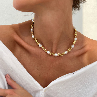 欧美跨境巴洛克不规则仿珍珠串珠项链choker 简约ins星形流苏项饰