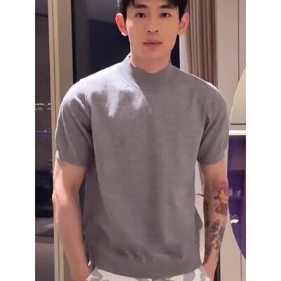 老钱风小高领针织衫薄款修身短袖