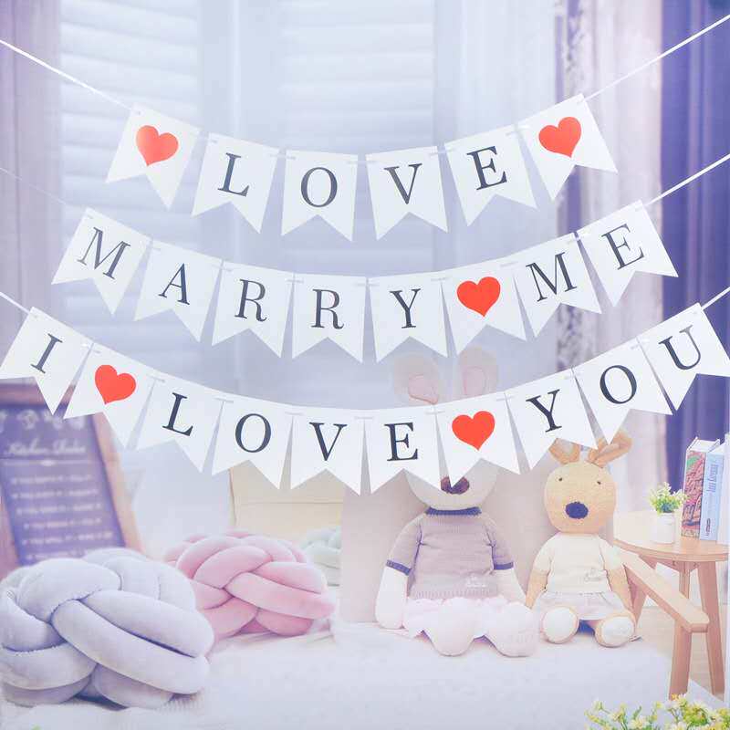 惊喜浪漫表白求婚布置鱼尾拉旗婚礼庆典生日派对婚房装扮love彩旗