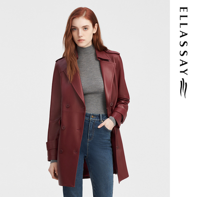 ELLASSAY歌力思秋冬新款绵羊皮革简约干练收腰皮衣女EWW344X01500