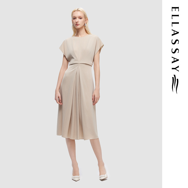ELLASSAY歌力思2026春季新款醋纤高腰捏褶飘逸连衣裙EWD351Y13900
