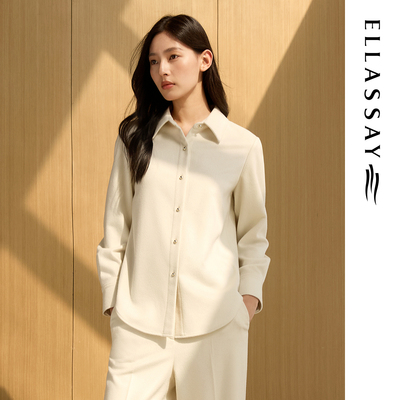 ELLASSAY歌力思秋冬新款山羊绒羊毛廓形白色衬衫女EWF364C02100