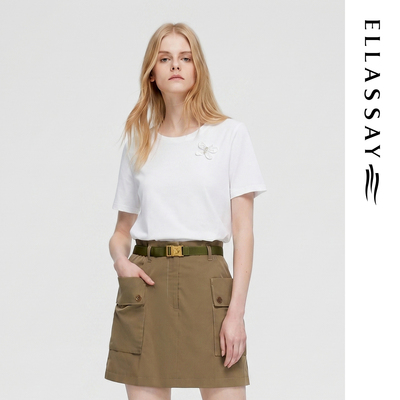 ELLASSAY歌力思夏季新款纯棉休闲百搭白色短袖T恤女EWD363Z00200