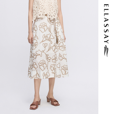 ELLASSAY歌力思夏季新款编织棉麻优雅印花半身裙女EWW342Q02700