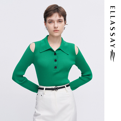 ELLASSAY歌力思早春新款肩部镂空羊毛气质针织衫女EWE341M00900