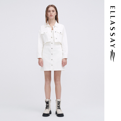 ELLASSAY歌力思春季新款棉混纺牛仔套装连衣裙女EWW341N03800