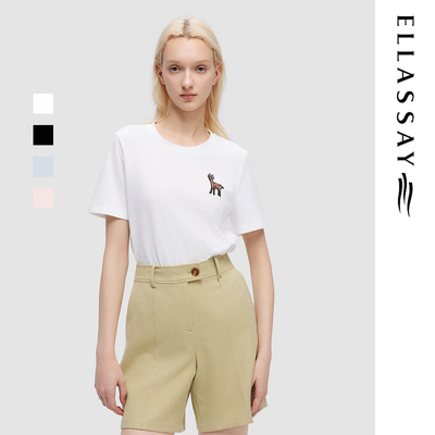 ELLASSAY歌力思2026春夏新款卡通小鹿刺绣简约T恤EWD352Z00300