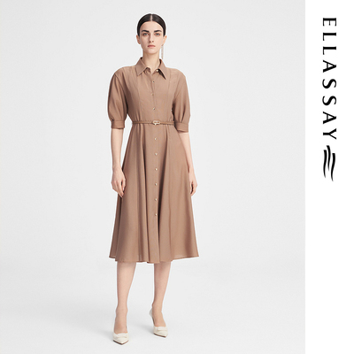 ELLASSAY歌力思秋季新款优雅醋酸收腰衬衫式连衣裙女EWF343Y00400