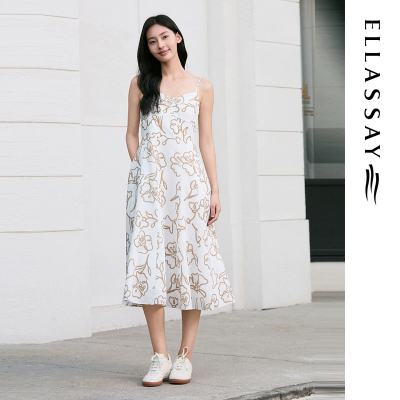 ELLASSAY歌力思夏季新款棉优雅气质吊带连衣裙女EWD365Y252DX
