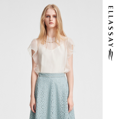 ELLASSAY歌力思夏季新款优雅婉约立领短袖衬衫女EWE352C03300
