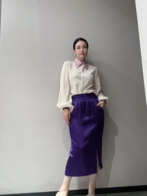 小众设计气质衬衫领长袖拼色领衬衣MT10492