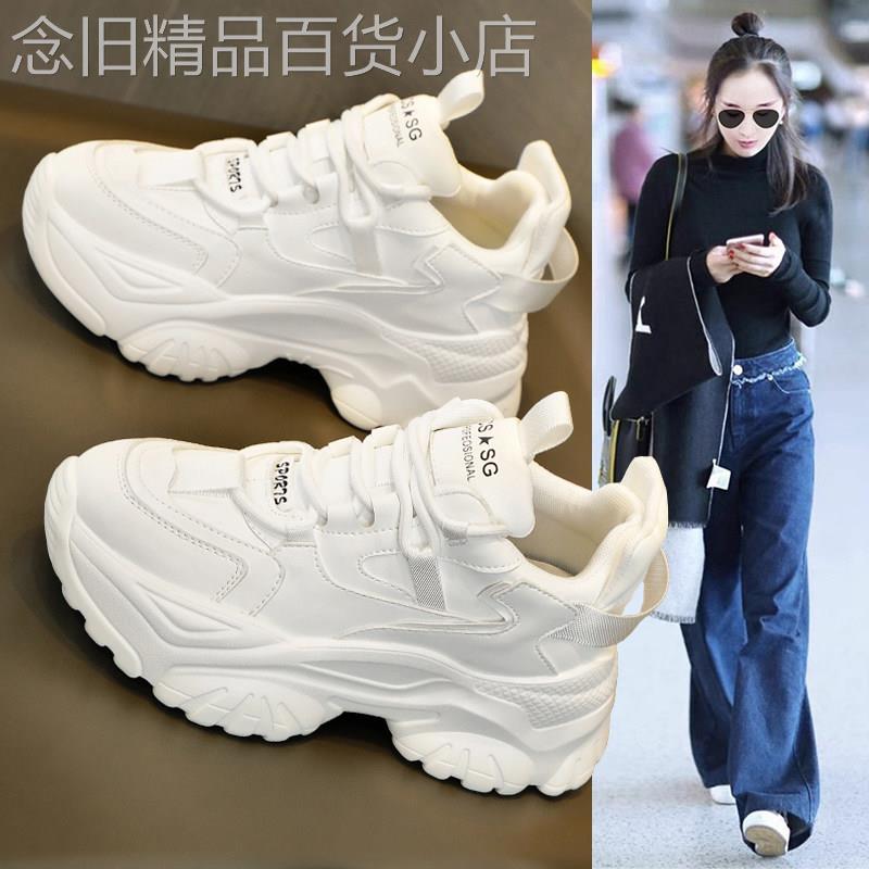 老爹鞋女鞋子2025春季新款厚底增高爆款白色运动小白夏季透气网面