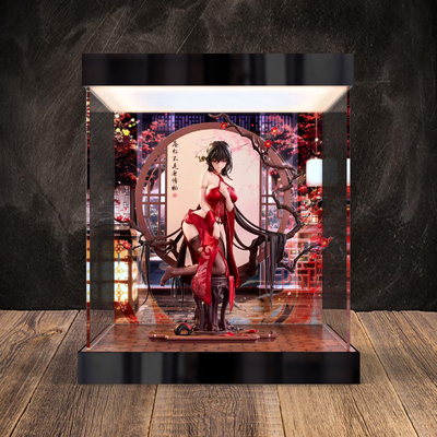 适用BearPanda 国风系列16比例手办 周年款:落红亚克力灯箱展示柜