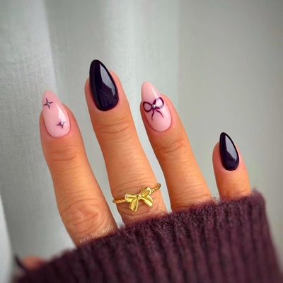 2026新款高级蝴蝶结星芒纯手工穿戴甲海莉气质杏仁美甲中长款甲片