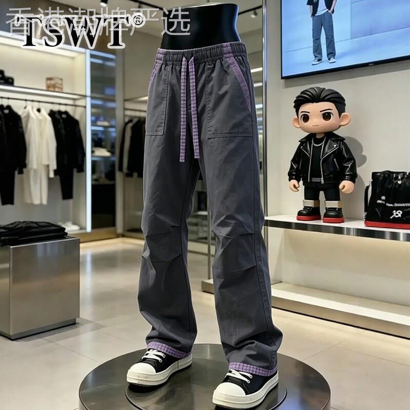 高端速干休闲裤男夏季薄款美式褶皱直筒软壳运动冲锋裤男士工装裤
