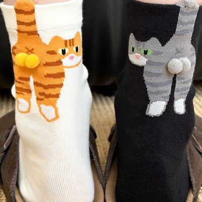1pcs Funny Abstract 3D Cat Butt Mid-Tube Socks Cartoon Quirk