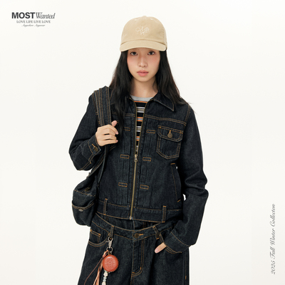 mostwanted原牛复古解构翻领正肩牛仔夹克外套女2026春季新款