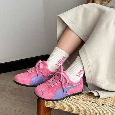 女童鞋2026春季新款真皮儿童运动鞋软底防滑粉色德训鞋男童休闲鞋