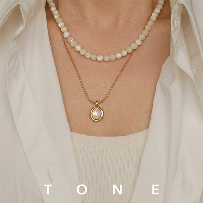 TONE 椭圆天然贝母马蹄螺金色项链百搭经典气质高级优雅叠戴颈链