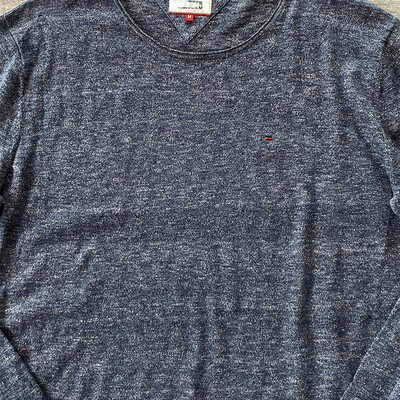 美系三色旗常青藤棉麻混纺圆领针织毛衣男MT388