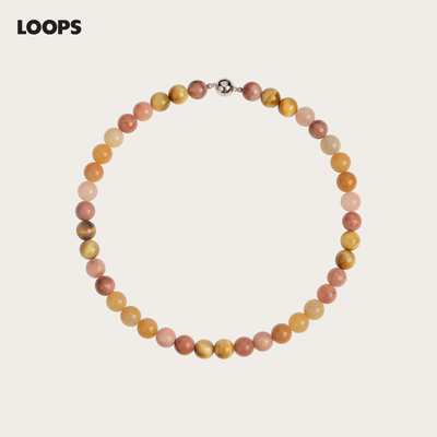 Loops天然石粉东陵虎眼串珠项链