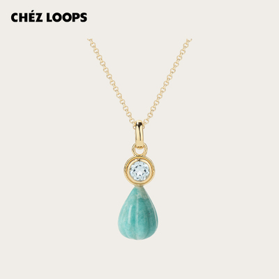 CHEZ LOOPS薄荷曼波水滴项链原创天河石托帕石镀金吊坠520礼物