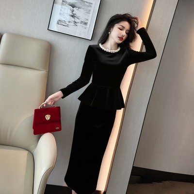 2026春季新款法式高端气质年会演出重工礼服裙D4514