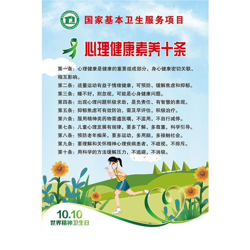 心理健康素养十条精神卫生日宣传挂图墙贴纸写真海报印制