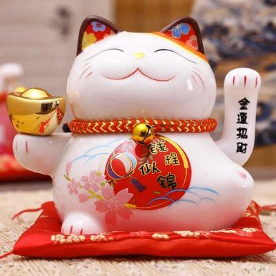 5 inch Ceramic Fortune Cat Waving Hand Lucky Cat Plutus Cat