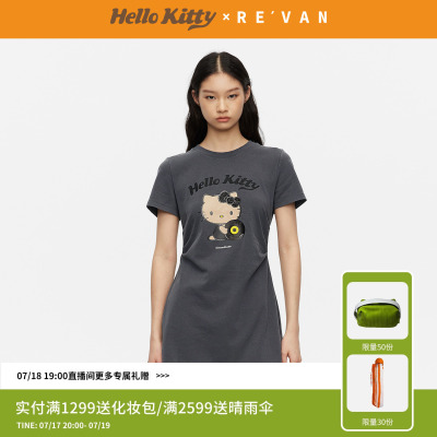 REVAN芮范黑皮黑胶唱片HelloKitty慵懒松弛感连衣裙RK31101041