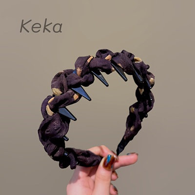 韩版气质咖色波点带齿发箍原创不撞款高颅顶梳齿头箍时髦小众发卡