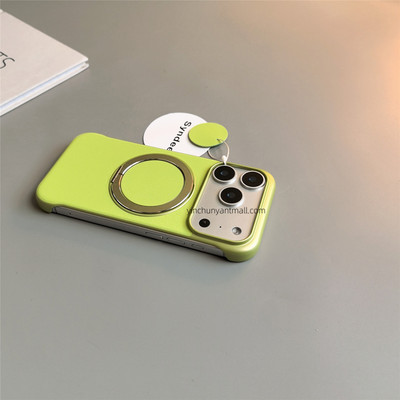 嫩绿素皮磁吸支架适用苹果17手机壳半包17Promax硬15pro简约16高级感iPhone15防摔14新款全包16pro男女超好看