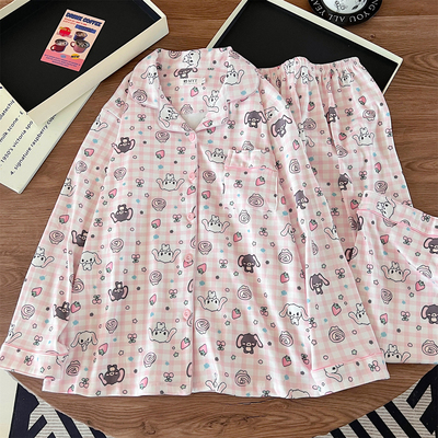 秋冬季德绒保暖长袖开衫格子睡衣