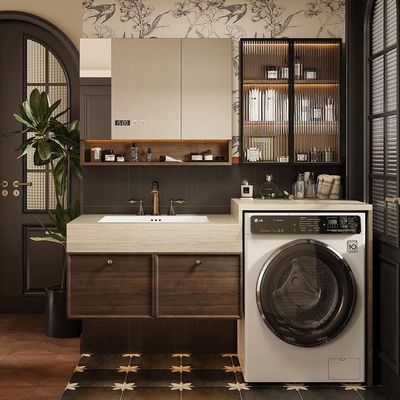 古风岩板阳台一体洗衣机浴室柜洗