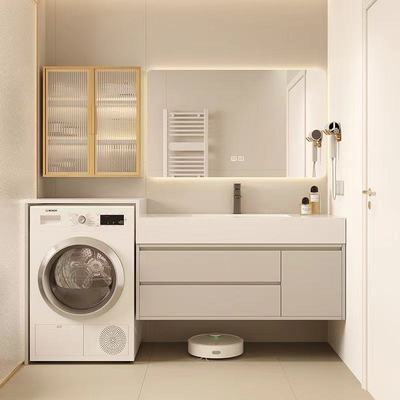 现代简约阳台洗衣机一体柜组合岩