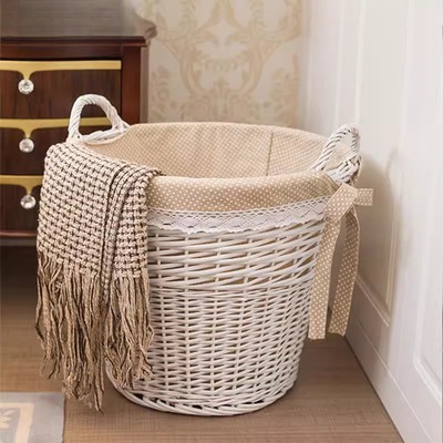 编织筐脏衣篮篮子竹编框子覆古筐子藤编收纳筐收纳篮小号竹筐白色