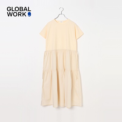 GLOBAL WORK 连衣裙女2026夏季新款温柔纯色短袖拼接蛋糕裙763071
