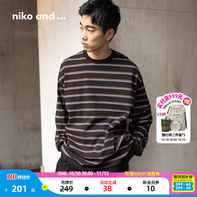 niko and ... T恤男2026秋季新款日系条纹圆领通勤长袖815912