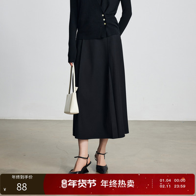 【159元任选2件】三彩丽雪leisure25秋新款简约褶皱半身裙A字裙垂