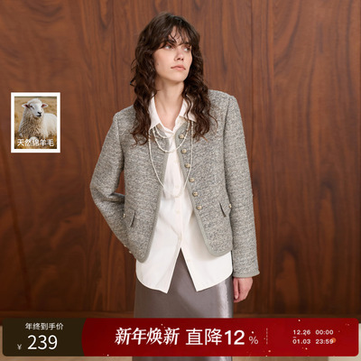 三彩丽雪leisure2025冬季新款静奢小香风呢大衣毛呢外套短款气质