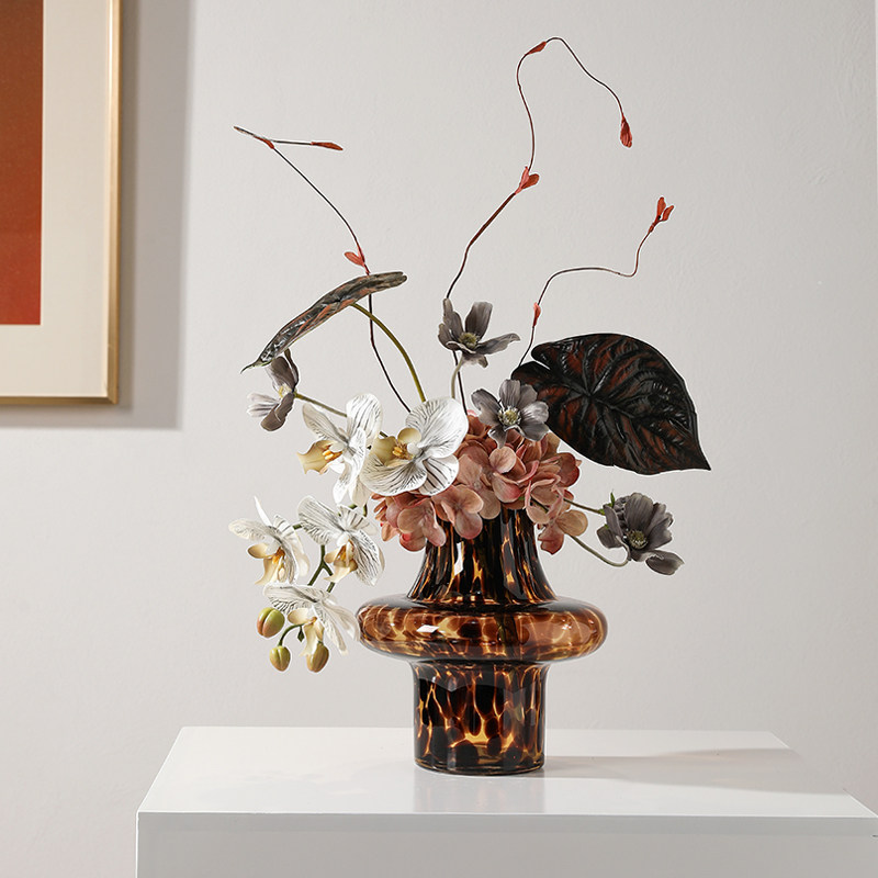 中古轻奢蝴蝶兰焦糖设计师款花束客厅花瓶插花仿真假花桌面装饰品