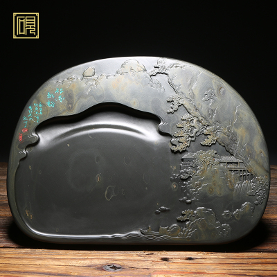【孤品】匠心非遗传人工艺美术大师砚台《江南秋韵》老坑歙砚砚台 精品天然原石歙砚高档砚台端砚文房四宝