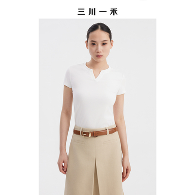 小V领时尚通勤短袖T恤上衣显瘦