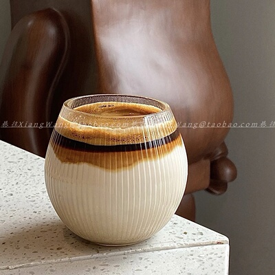 球形条纹杯复古冰美式咖啡杯