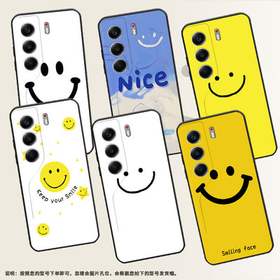 适用传音TecnoCamon40Pro手机壳CM6保护壳4G2025黄底笑脸保存微笑英文商务文字文艺手机套新款时尚网红ins