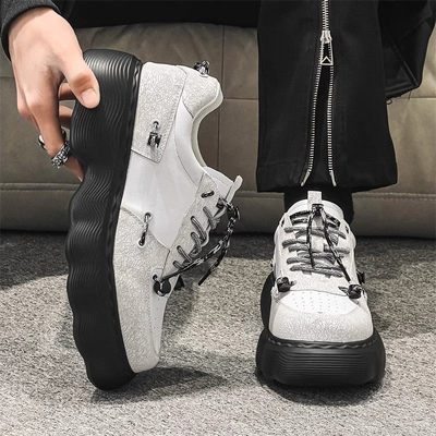 白色英伦机能增高男士德比鞋